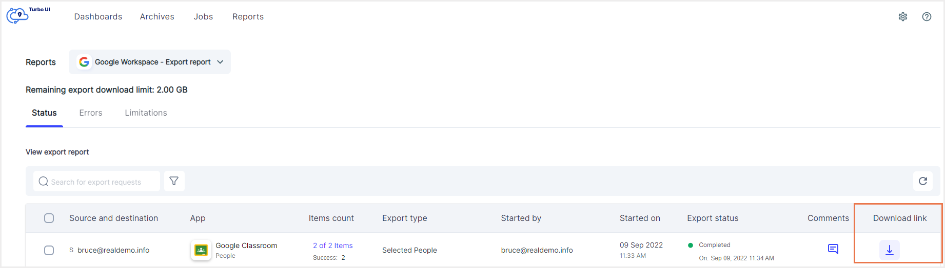 How to export People data in Google Classroom from the SysCloud backup application?